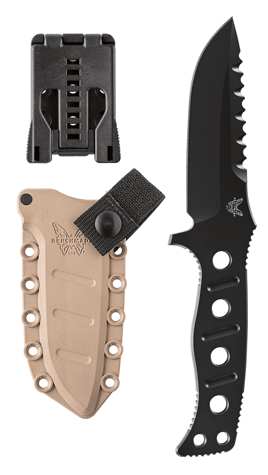 BENCHMADE 375BKSN ADAMAS FIXED BLADE Skeletonised Knife - Black, Sand ...