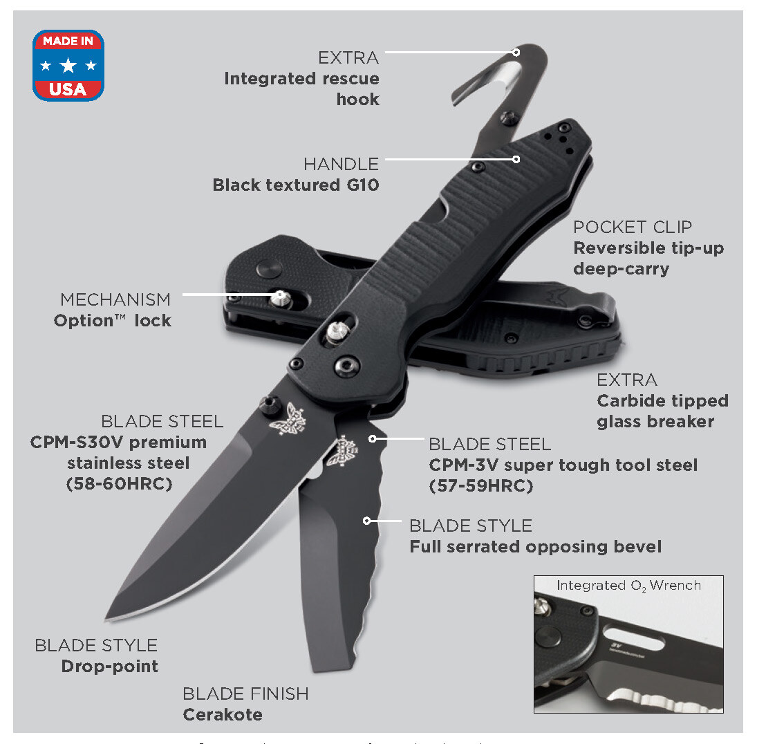 BENCHMADE 365BK OUTLAST Double Bladed Rescue Tool NEW